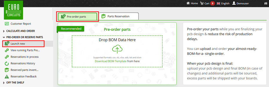 Parts Pre-Order (PPO) User Guide - Eurocircuits